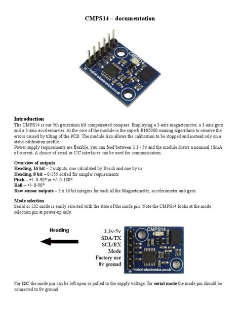 Cmps14 Documentation 3 3v 5v Sda Tx Scl Rx Mode Factory Use 0v