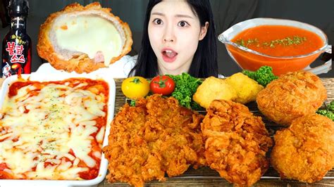 Asmr Mukbang 직접 만든 치즈 돈까스 불닭 파스타 먹방 And 레시피 Fried Cheese Cutlet And Fire