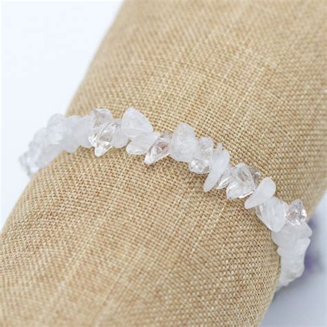 Bracelet Cristal De Roche Perle Chips Avec Fermoir Et Chainette En