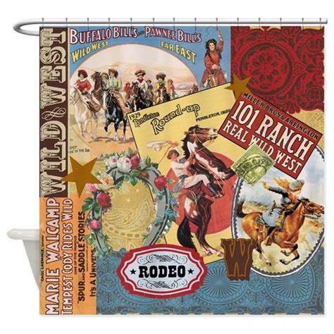 Vintage Western Cowgirl Collage Shower Curtain Cafepress Vintage Shower Curtains Vintage