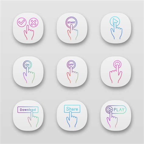 Click App Icons Set Accept And Decline Start Play Turn On And Off Power Download Share