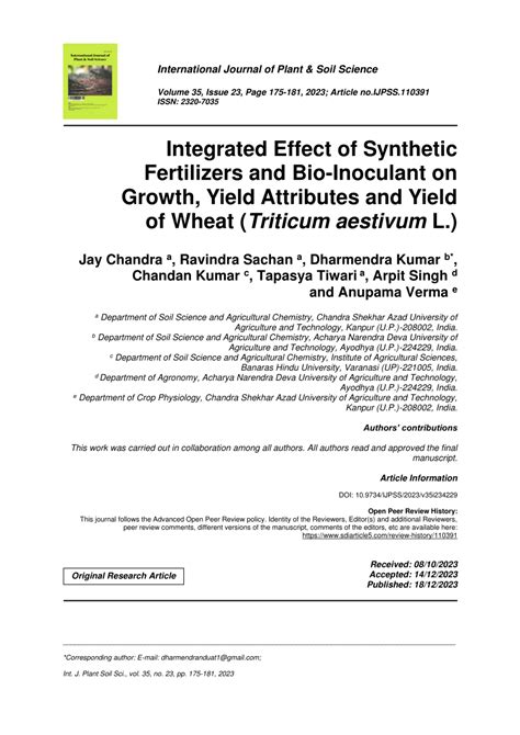 Pdf Integrated Effect Of Synthetic Fertilizers And Bio Inoculant On