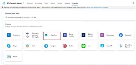 エージェントを Sharepoint サイトに公開して接続する Microsoft Learn