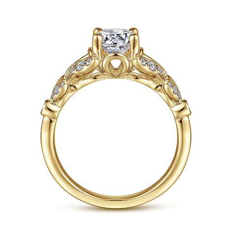 Vintage Inspired 14K Yellow Gold Split Shank Round Diamond Engagement Ring