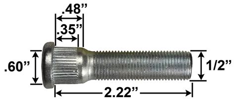 1 2 Wheel Stud 2 22 Usable Length 60 Knurl Diameter Studs