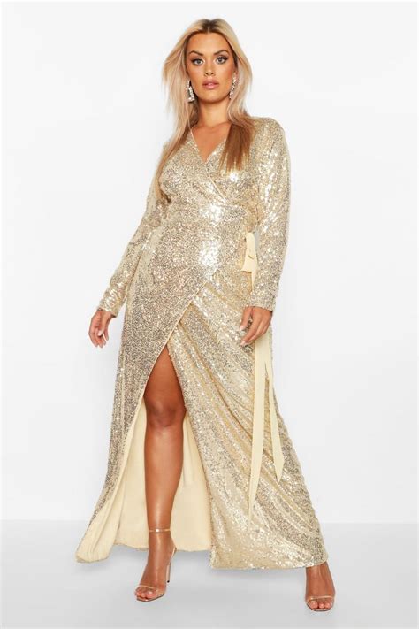 Plus Sequin Wrap Floor Sweeping Maxi Dress Boohoo Usa