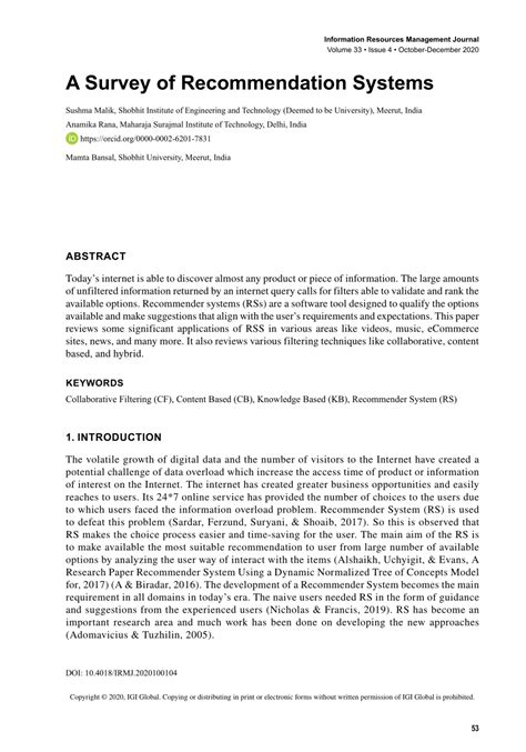 Pdf A Survey Of Recommendation Systems