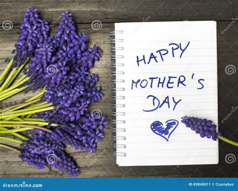 Bouquet And Notepad With Words `happy Mother`s Day` Stock Image Image