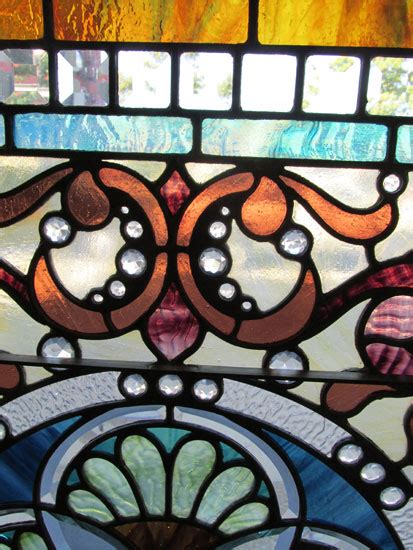 Stained Glass Window With Jewels Wooden Nickel Antiques