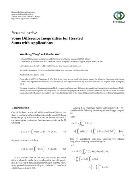 Pdf Some Difference Inequalities For Iterated Sums With Applications