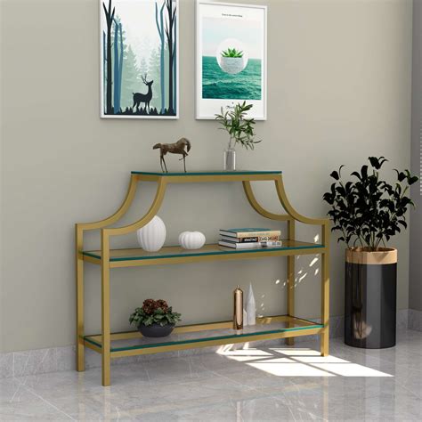 Steel Console Table With Glass Top And Storage Shelf Rigidindustries