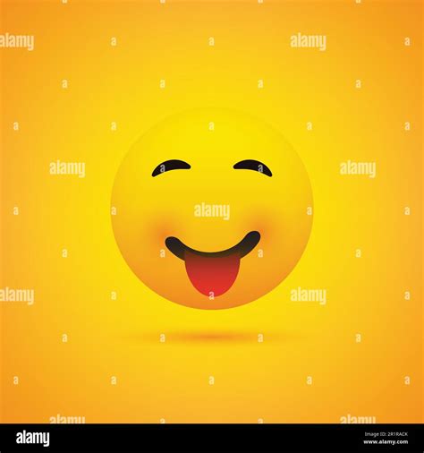 Smiling Emoji With Stuck Out Tongue Simple Happy Emoticon On Yellow