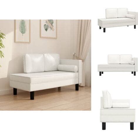 Sofas Living Chaiselongue Mit Kissen Und Nackenrolle Creme Kunstleder