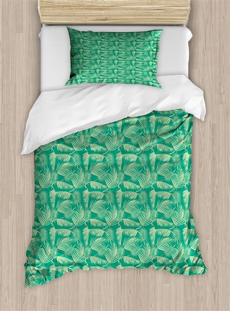 Tropical Duvet Cover Set Exotic Fan Palm Leaves Foliage Plants