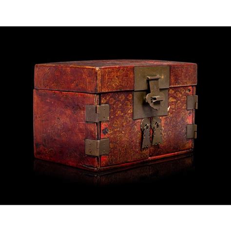 Antique Chinese Red Leather Lacquered Wood Document Box Chairish