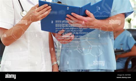 Image Of Data Processing And Chemical Formula Over Diverse Doctors