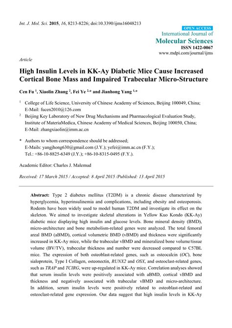 Pdf High Insulin Levels In Kk Ay Diabetic Mice Cause Increased