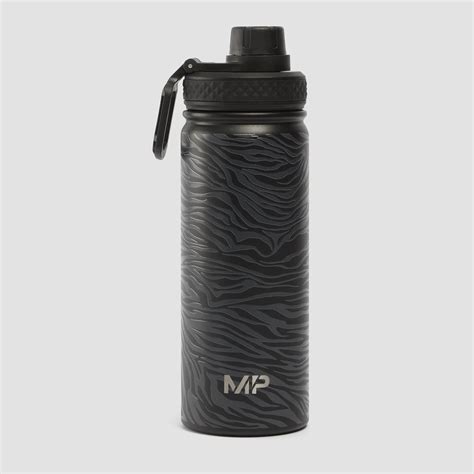 Mp Zebra Printed Metal Water Bottle Blackgraphite 500ml Myprotein