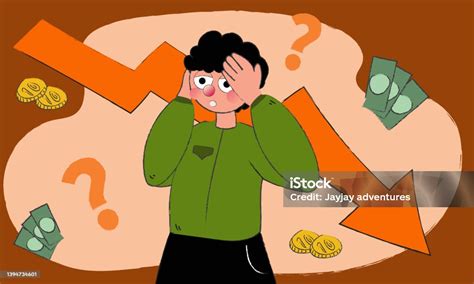 손으로 그린 백러시 컨셉 돈을 생각하는 여성 캐릭터 재정 문제 플랫 벡터 일러스트 레이 션 배경 감소에 대한 스톡 벡터 아트 및