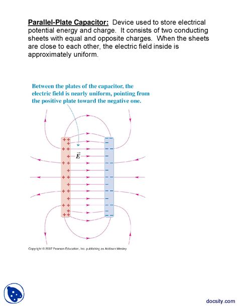 Parallel Plate Capacitor General Physics Lecture Notes Docsity