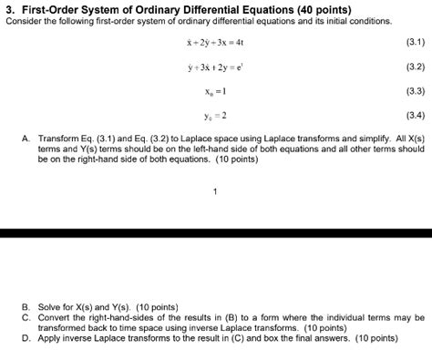 Solved 3 First Order System Of Ordinary Differential