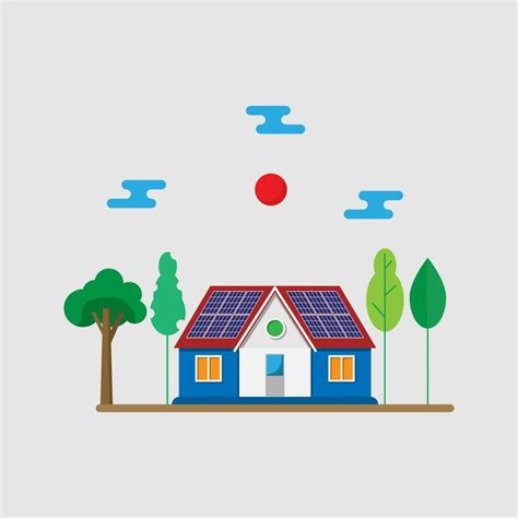 Vector Flat Design Of House With Solor Cell Panel On The Roof