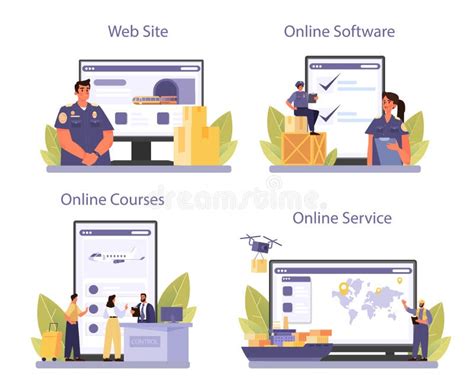 Customs Officer Online Service Or Platform Set Passport Control At The Airport Stock Vector