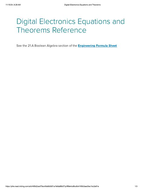 Digital Electronics Equations And Theorems Reference See The 21a