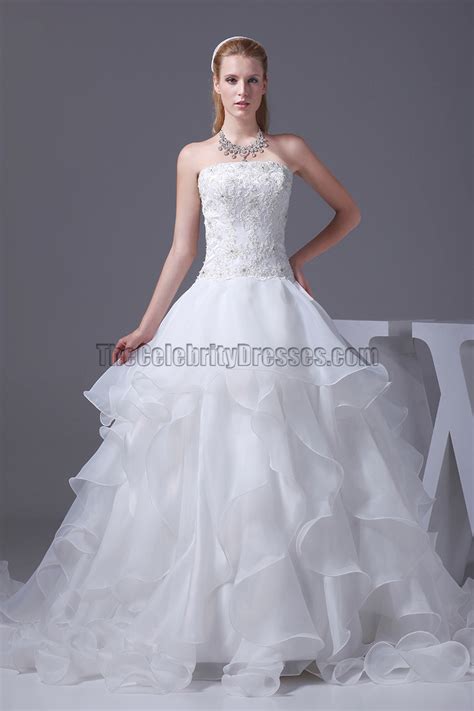Strapless Embroidery A Line Organza Wedding Dresses Thecelebritydresses