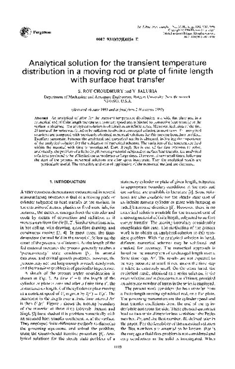 Pdf Analytical Solution For The Transient Temperature Distribution In