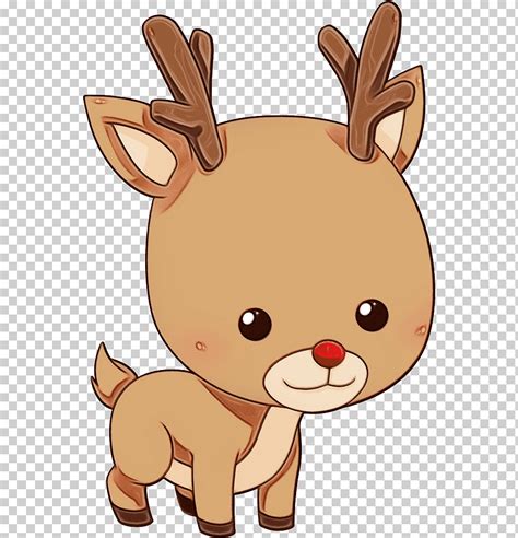 순록 수채화 페인트 젖은 잉크 만화 코 주둥이 꼬리 Png Klipartz