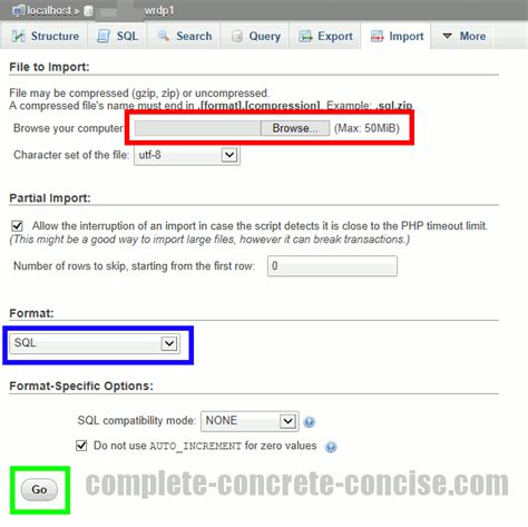 How To Restore A Database Using Phpmyadmin Complete Concrete Concise