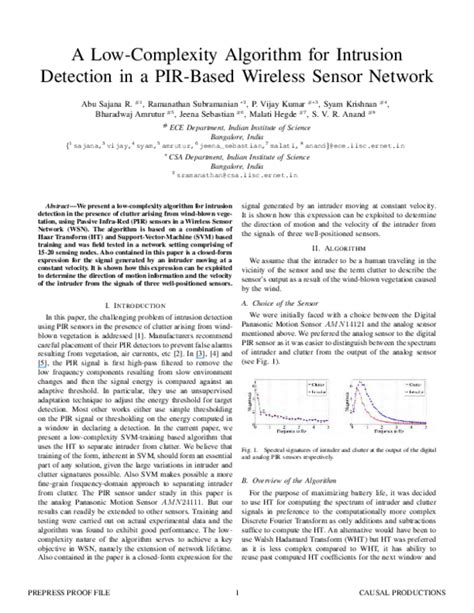 Pdf A Low Complexity Algorithm For Intrusion Detection In A Pir Based