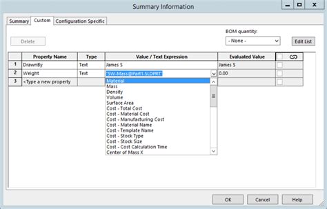 How To Add Solidworks Part Template File Properties