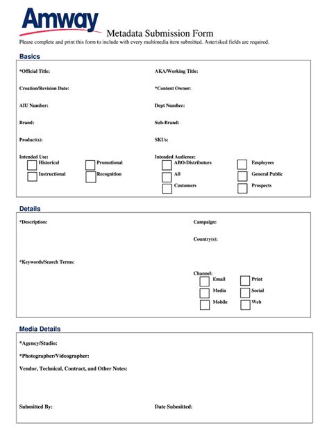 Fillable Online Metadata Submission Form Fax Email Print Pdffiller