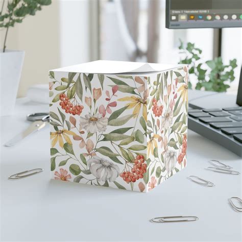 Floral Pattern Note Cube Pretty Botanical Floral Memo Cube Sticky