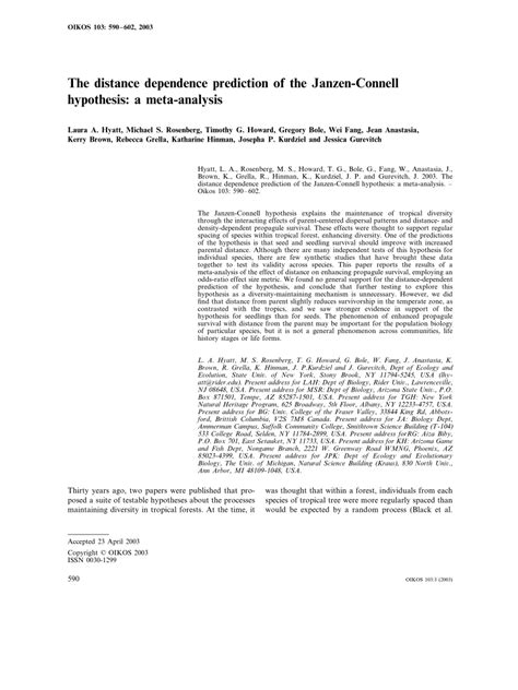 Pdf The Distance Dependence Prediction Of The Janzen Connell