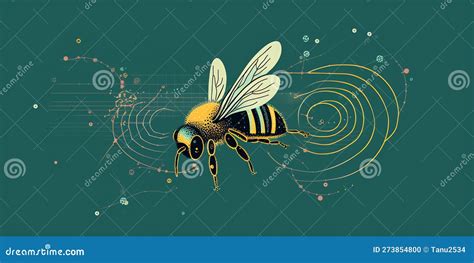 A Bee Buzzing Around A Flower With A Dotted Line Tracing Its Flight