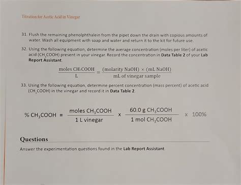 Titration For Acetic Acid In Vinegar Lab Report Chegg