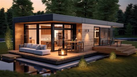 Modular Wooden House Modern And Elegant Style Stock Illustration