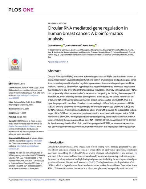 Pdf Circular Rna Mediated Gene Regulation In Human Breast Cancer A Bioinformatics Analysis