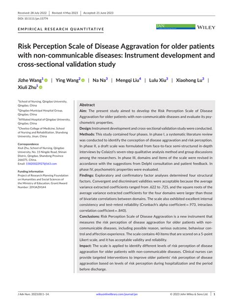 Risk Perception Scale Of Disease Aggravation For Older Patients With