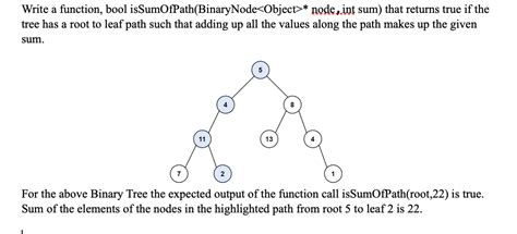Solved Write A Function Bool Issumofpathbinarynode Node
