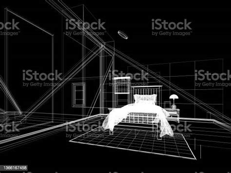 내부 다락방 침실의 스케치 디자인 3d 렌더링 3차원 형태에 대한 스톡 사진 및 기타 이미지 3차원 형태 가구 개념