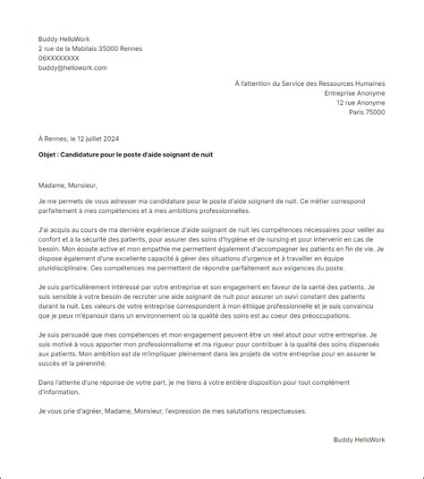 Exemple Lettre De Motivation Aide Soignant De Nuit Hellowork