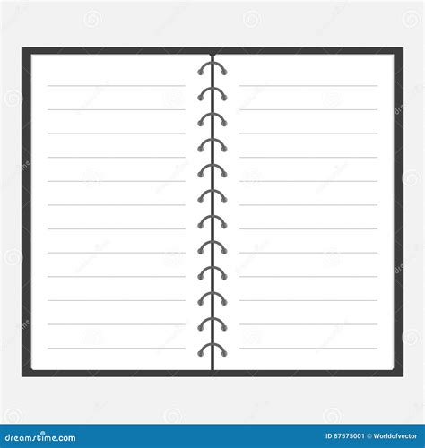 Open Notebook With Spiral And Blank Lined Paper Lined Template Flat