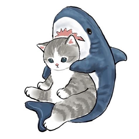 Акула и котик | Chibi cat, Cat drawing, Cat icon