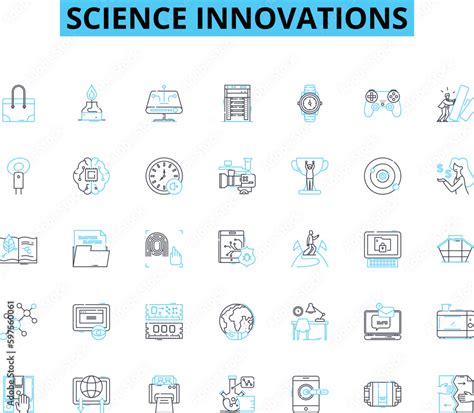 Science Innovations Linear Icons Set Biotechnology Nanotechnology Robotics Genetics Quantum