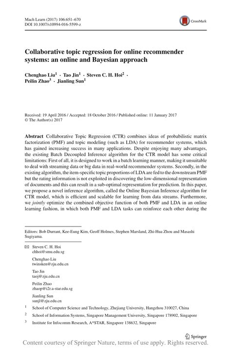 Collaborative Topic Regression For Online Recommender Systems An