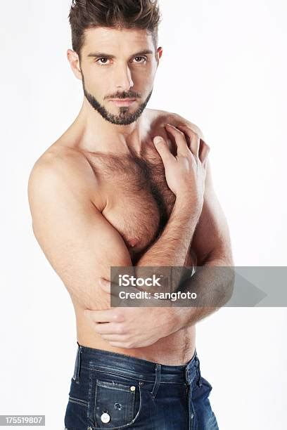 Handsome Hairy Chest Man Standing Hand On Body Stok Fotoğraflar And Göğüs
